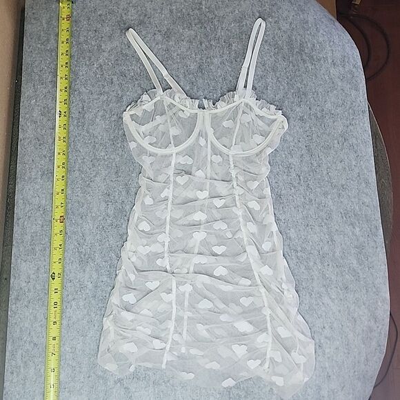 Dresses | White Sheer Mesh Heart Ruched Adjustable Strap Wire Cup ...